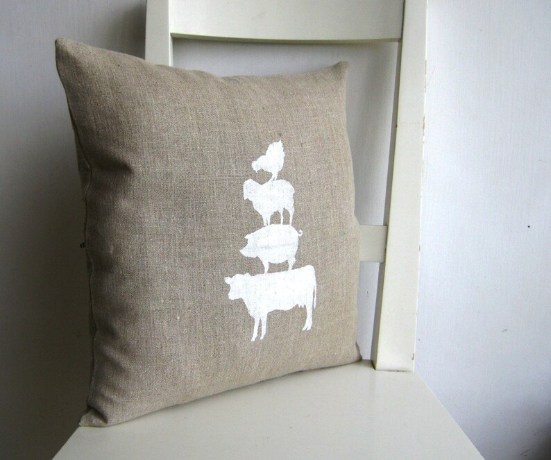 Farm Animals Stack Pure Linen 16 X 16 Cushion Cover - Etsy
