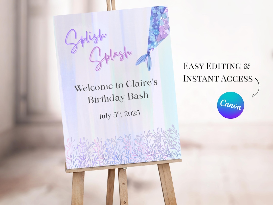 Mermaid Birthday Welcome Sign | Under the Sea Party Decor (editable ...