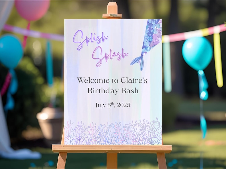 Mermaid Birthday Welcome Sign | Under the Sea Party Decor (editable ...