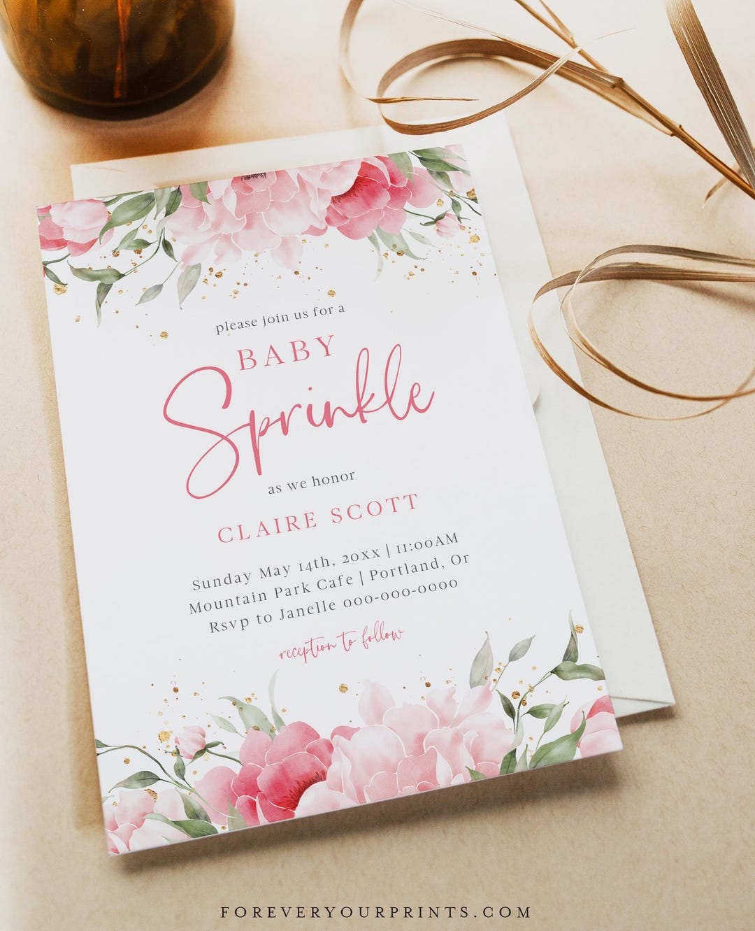 Baby Sprinkle Invitation Girl | Floral Baby Sprinkle Invite | Baby Girl ...