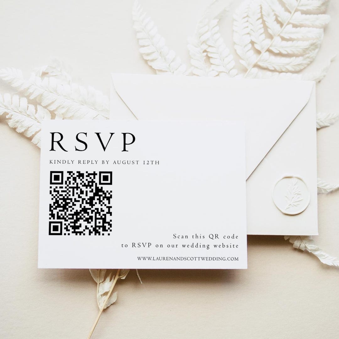 RSVP Card With QR Code | Modern Wedding RSVP Template | Minimalist ...