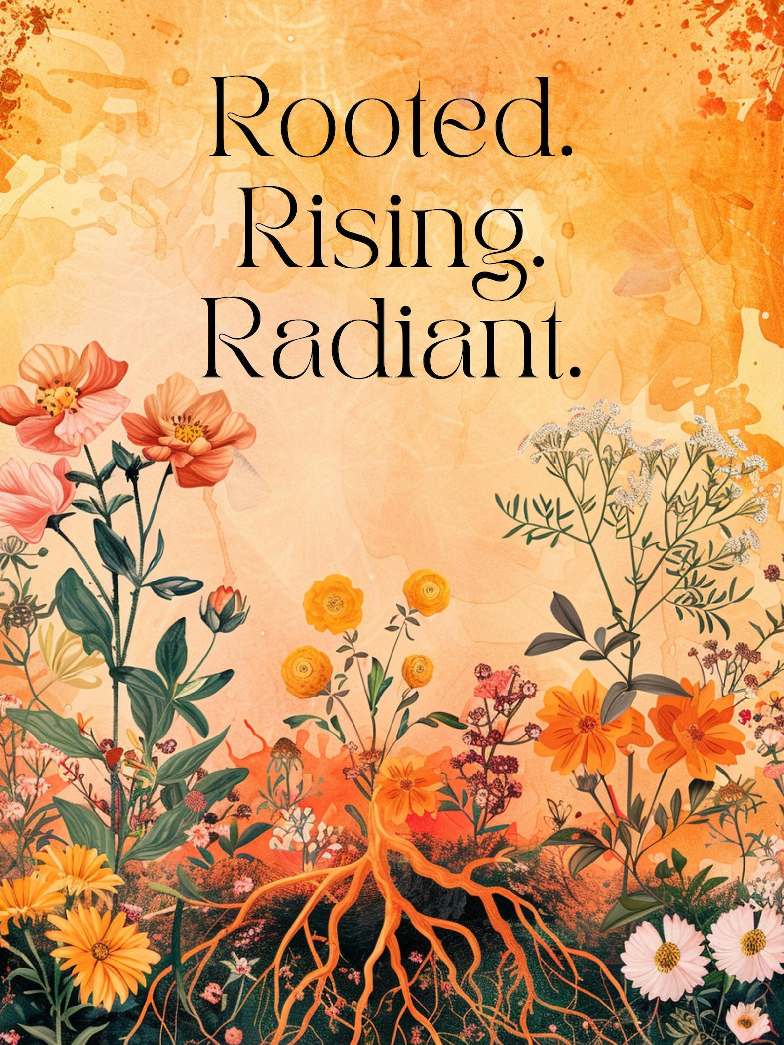 Floral Quote Art Print | Rooted Rising Radiant Affirmation (digital ...