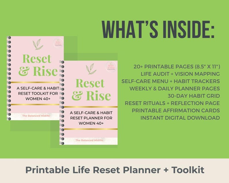 Reset and Rise Planner + Toolkit | Printable Self-care Habit Journal ...