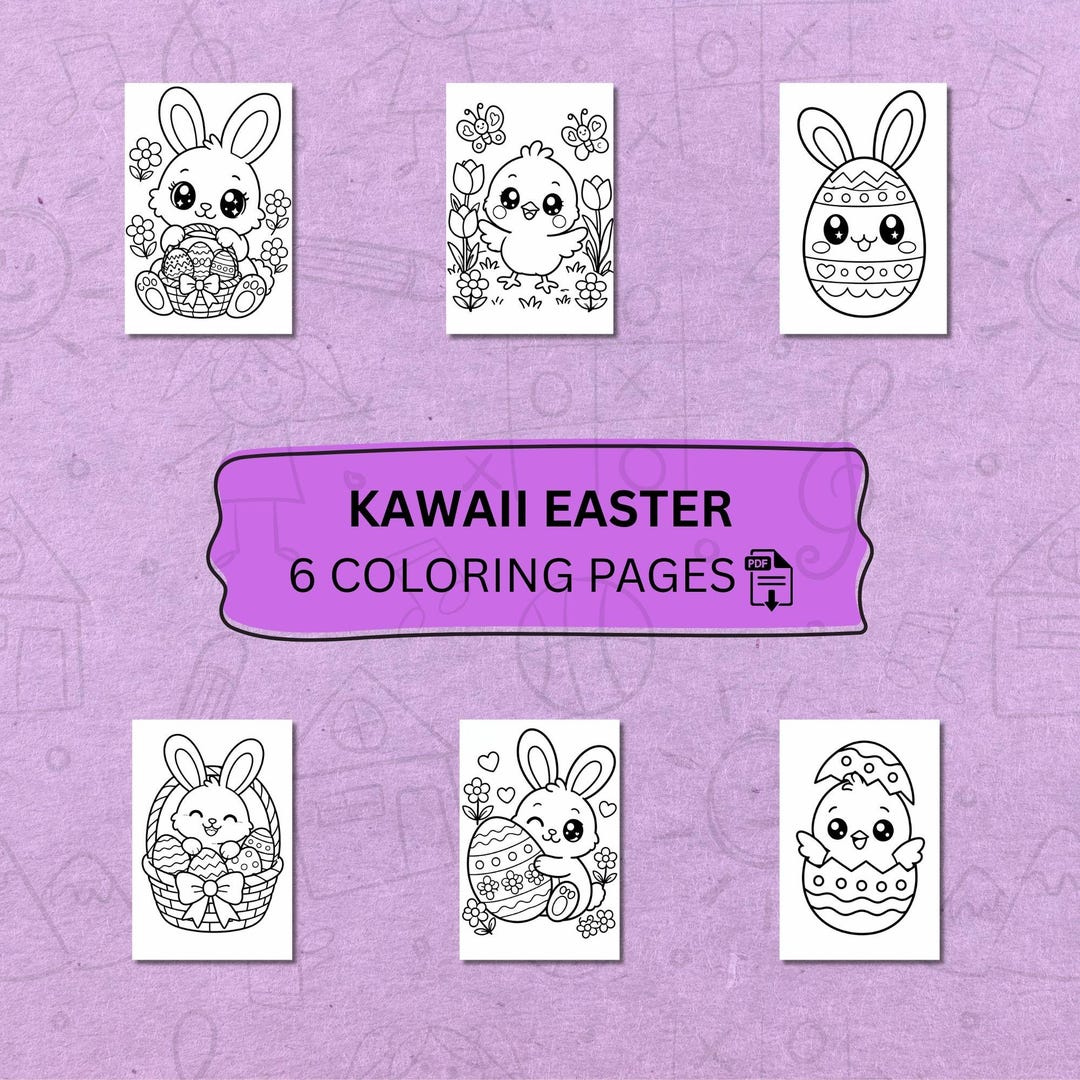 Kawaii Easter Coloring Pages Cute Bunny Chick Coloring Book Bold Easy ...