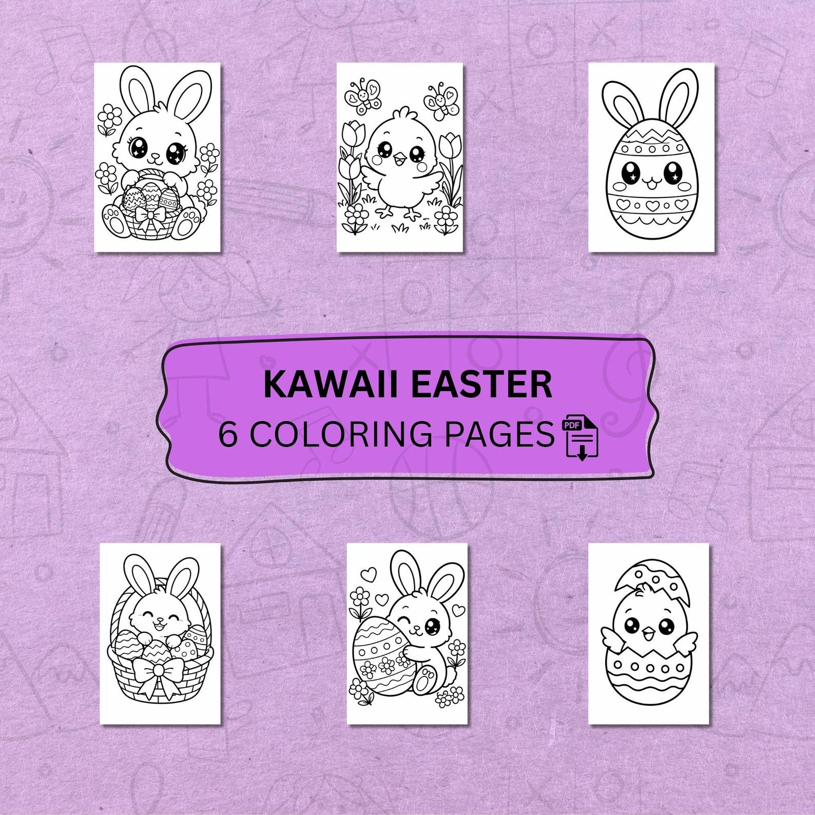 Kawaii Easter Coloring Pages Cute Bunny Chick Coloring Book Bold Easy ...