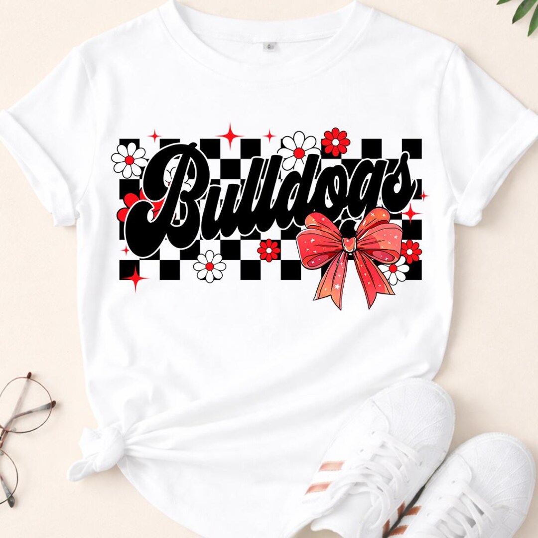 Bulldogs Retro Bow PNG Color Bundle, Cute Checkered Floral Name Design ...