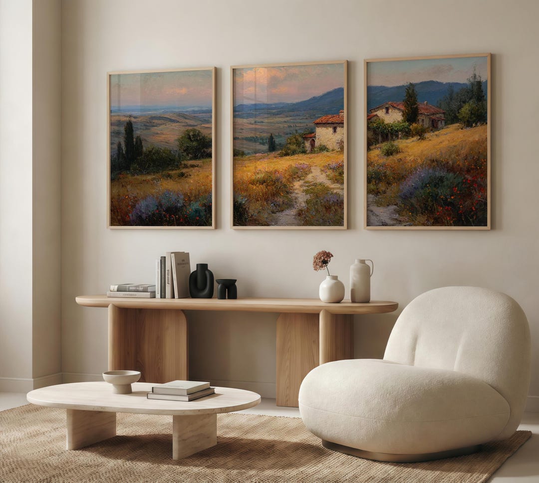 Vintage Italian Landscape Triptych Art, Rustic Farmhouse Wall Art Set ...