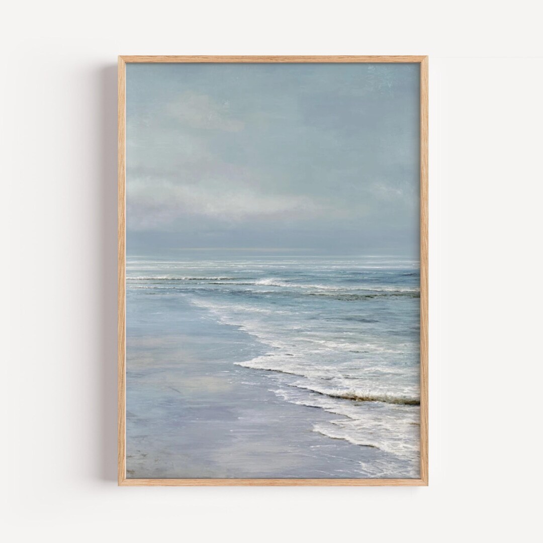 Soft Coastal Wall Art Printable, Calm Beach Waves, Neutral Ocean Decor ...