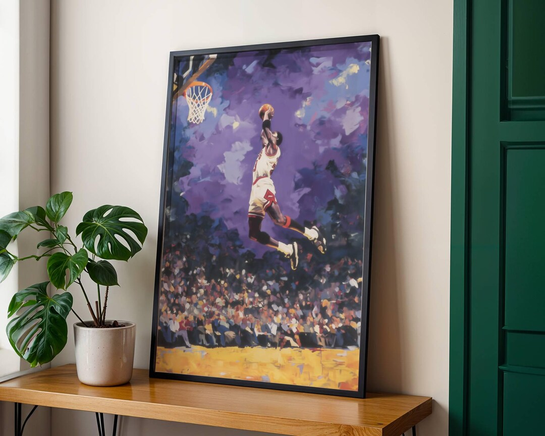 Retro Basketball Poster, Vintage Slam Dunk Wall Art, Retro Athlete ...
