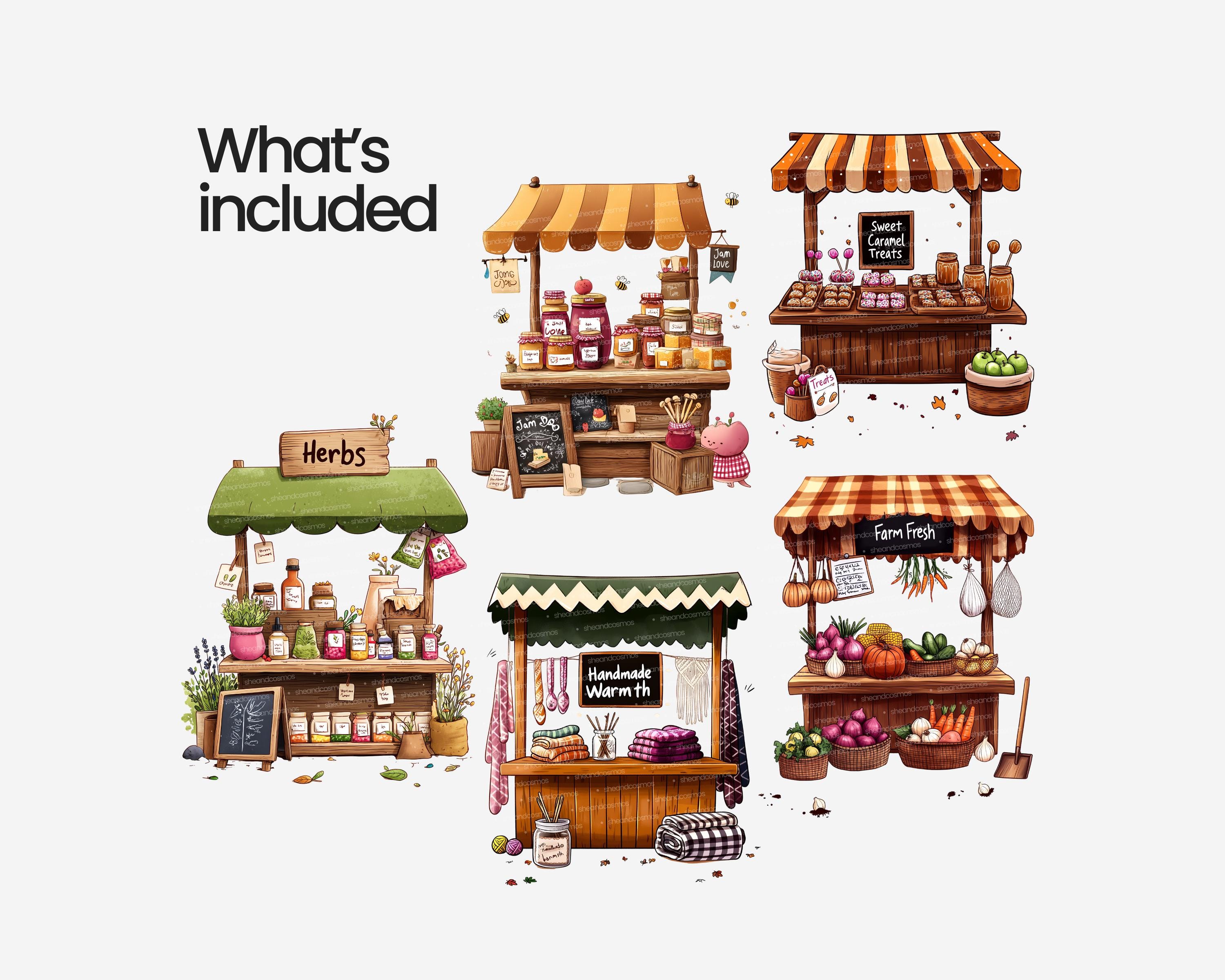 Autumn Market Stalls Clipart Bundle: Cozy Fall Vendor Booths (PNG ...