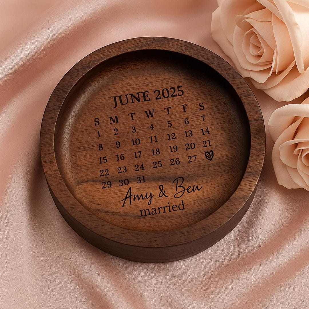 Custom Wedding Calendar Date Wood Jewelry Dish, Wedding Ring Dish ...