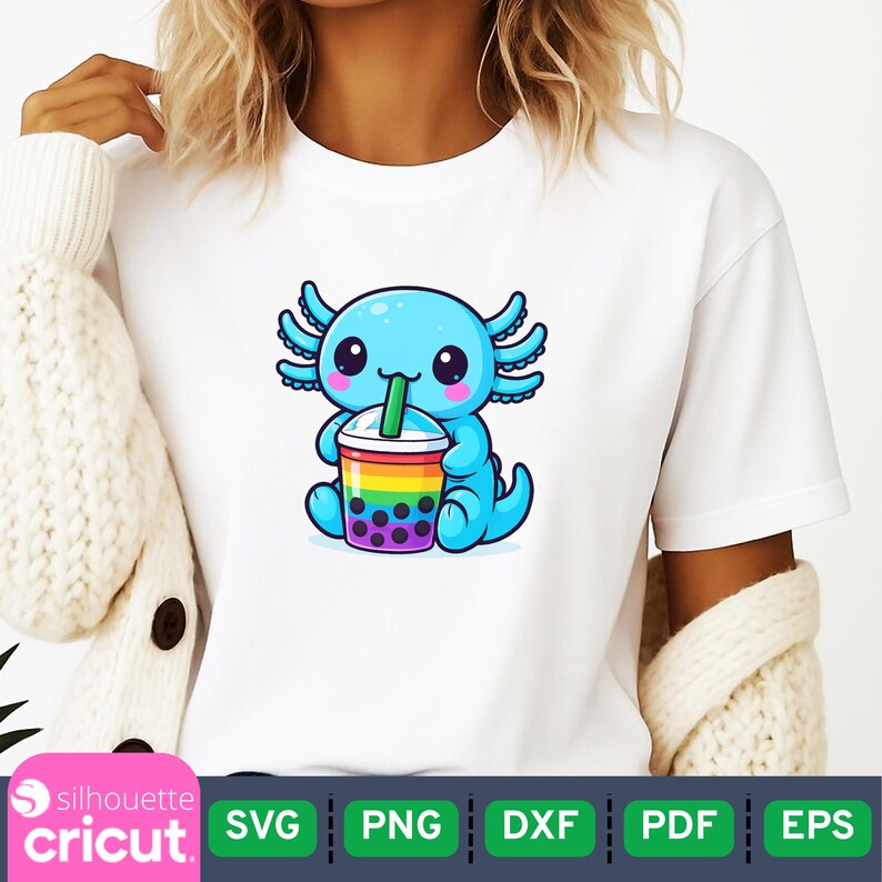 Cute Axolotl SVG With Rainbow Boba Tea – Kawaii Axolotl PNG, Pride ...