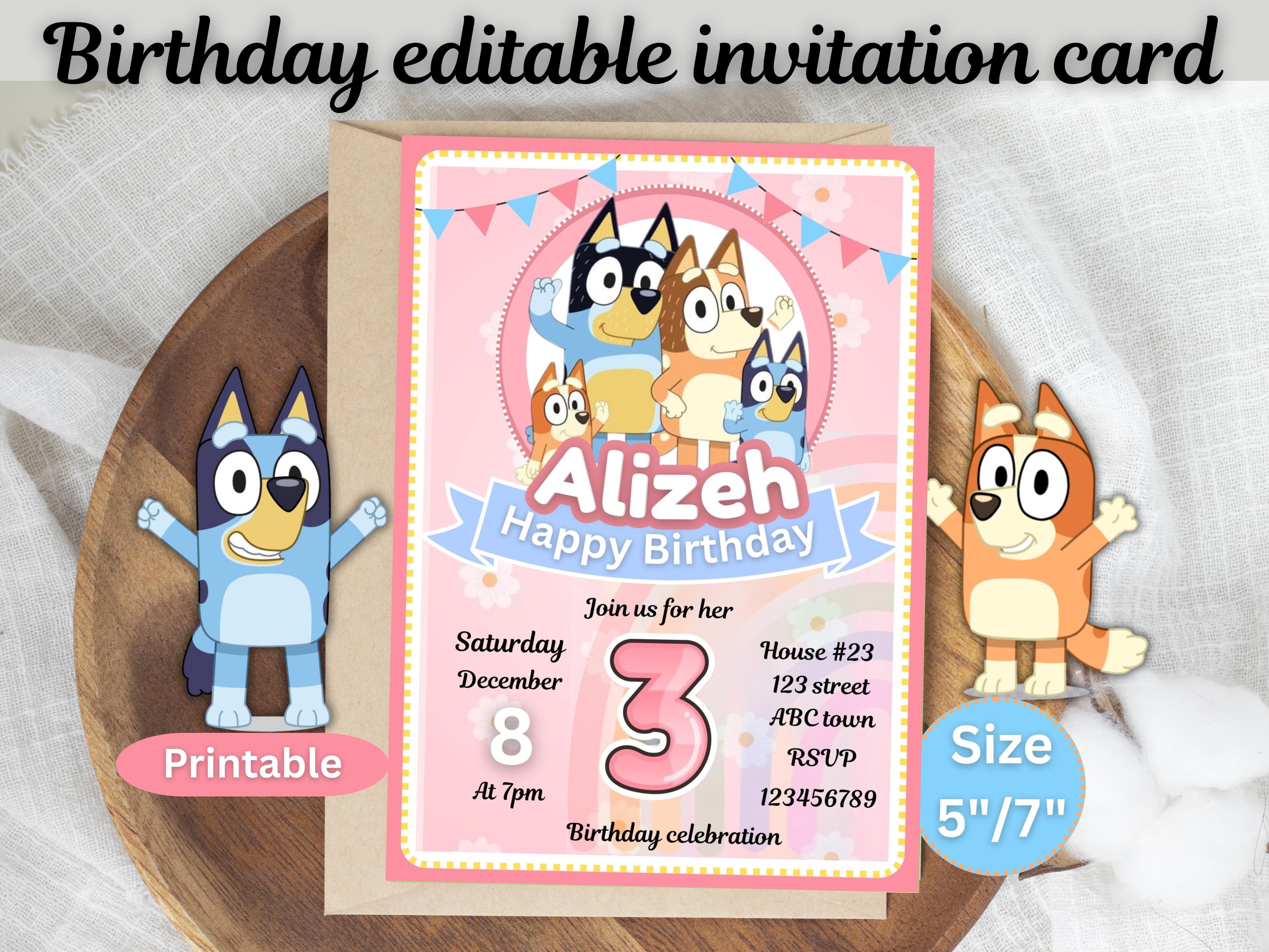 Pink Bluey Birthday Invitation: Girls Digital Party Invite (5x7 Inches ...