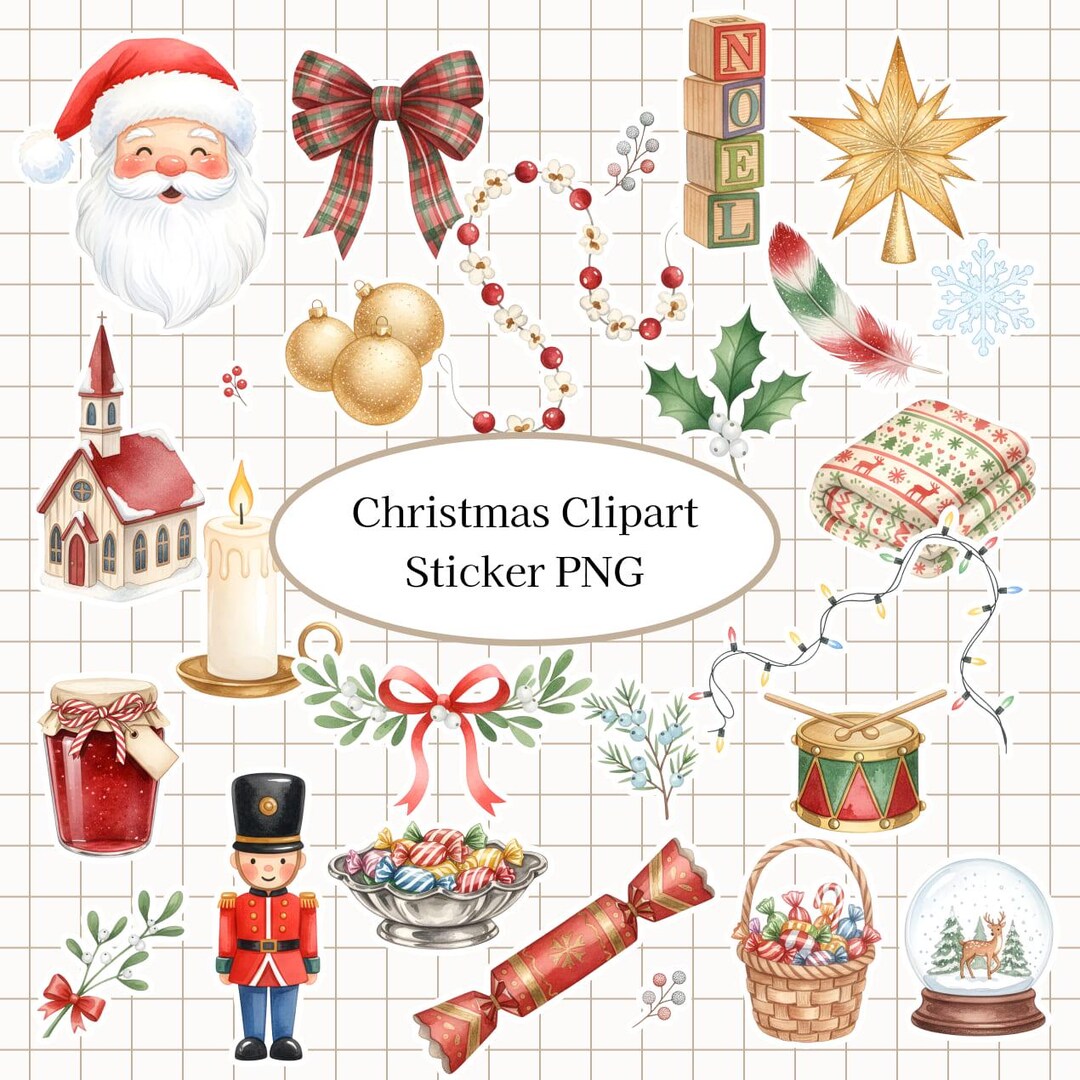 Christmas Clipart for PNG Sticker Files | Watercolor Illustrations for ...