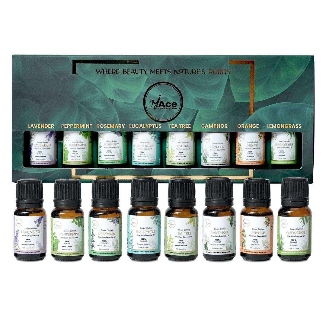 My Ace Essential Oil Gift Set 8 Pure Oils for Diffuser, Home & Candle ...