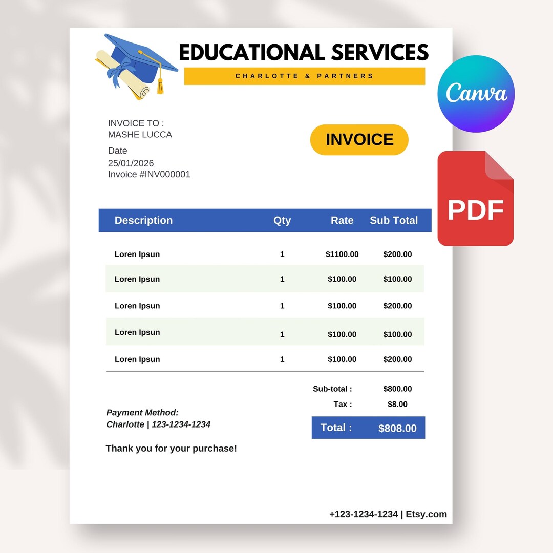 Educational Services Invoice Template Printable Tuition Or Course