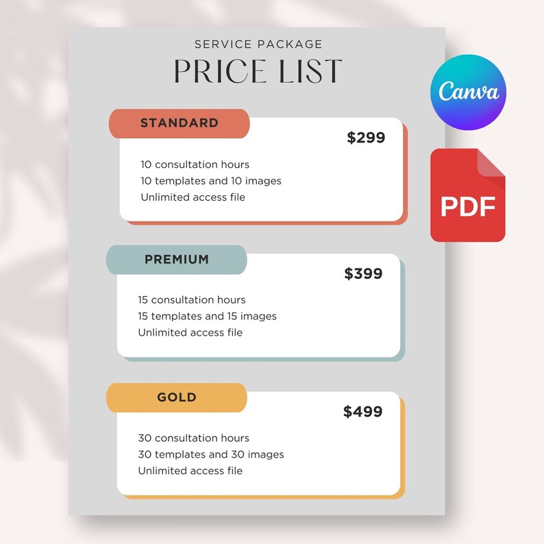 Modern Service Price List Template | Editable Canva Pricing Sheet for ...
