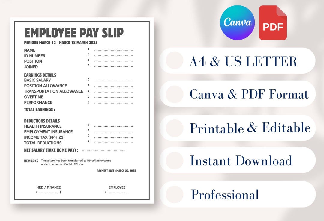 Employee Pay Slip Template | Printable Salary Slip Form | Editable ...
