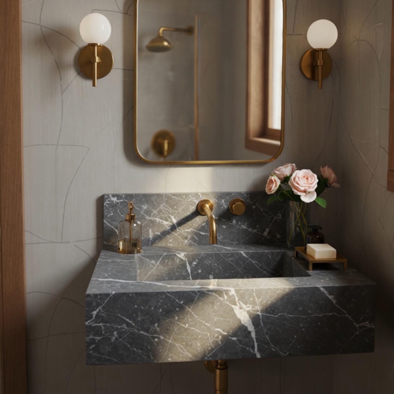 Luxury Nero Marble Sink – Wall-mounted Black Stone Vanity Basin for ...