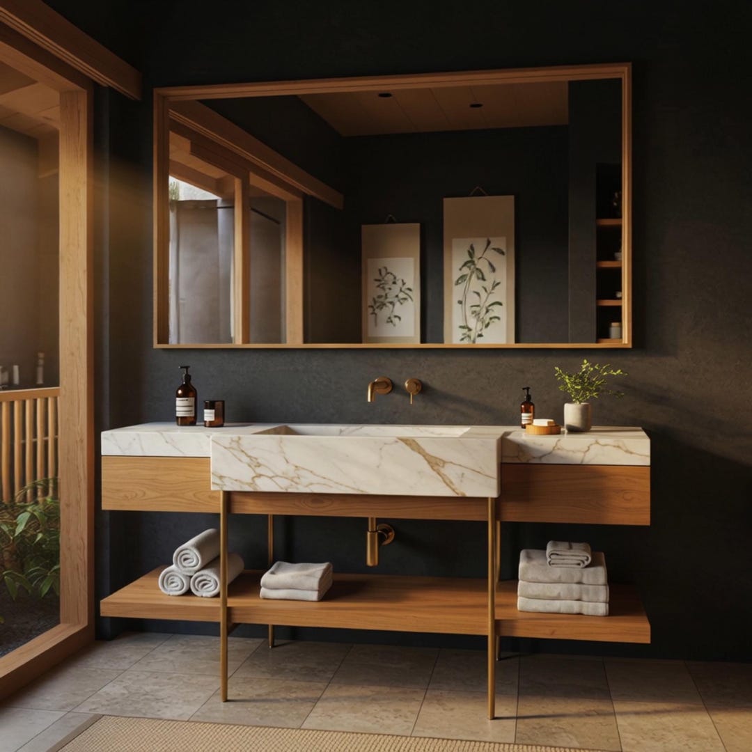 Wall Mounted Calacatta Gold Marble Vanity Sink With Wooden Base ...