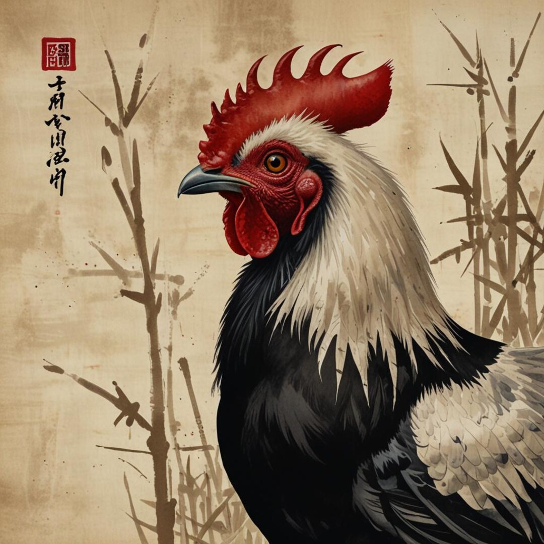 Japanese Rooster Art Print | Traditional Sumi-e Style Chicken ...
