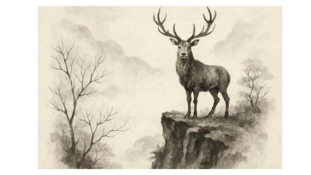 Sumi-e Deer on Cliff Print – Japanese Ink Painting Wall Art, Zen ...
