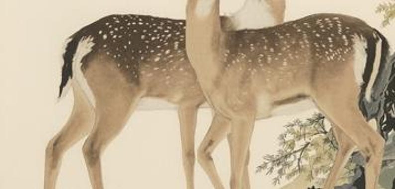 Elegant Deer in Autumn Forest – Japanese Sumi-e Style Wall Art ...