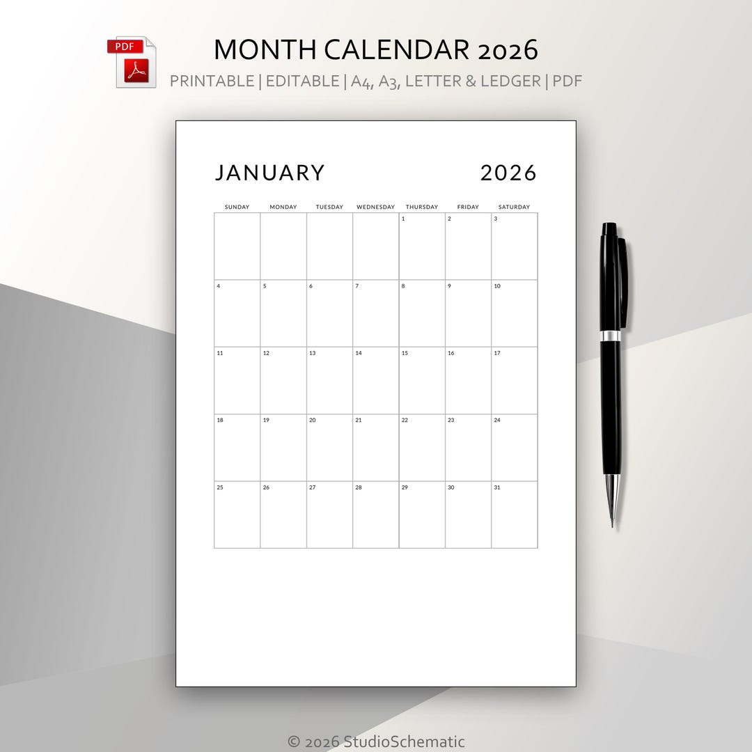 Printable Editable 2026 Calendar Monthly Planner - Etsy