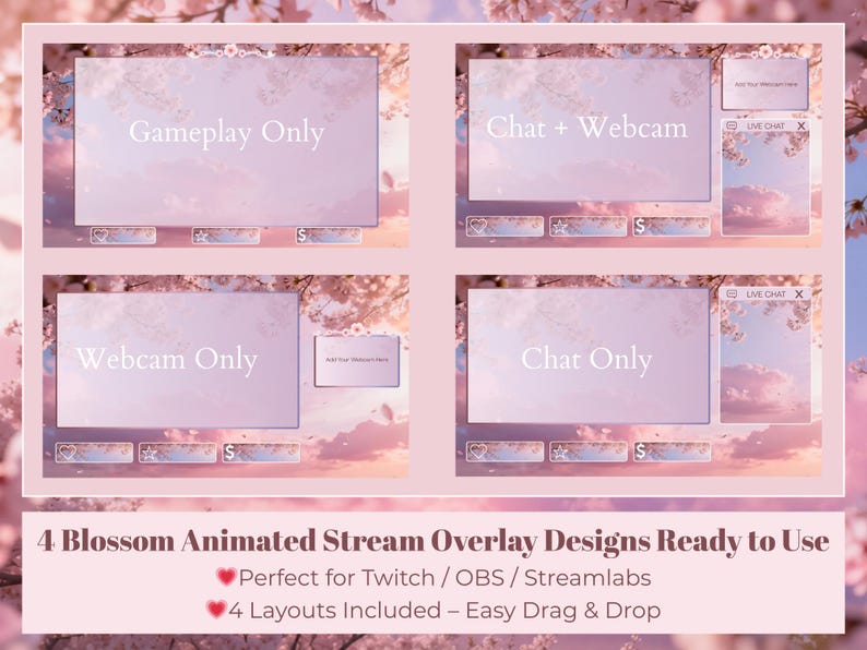 Blossom Drift — Animated Stream Overlay Pack | Twitch & OBS Overlays ...