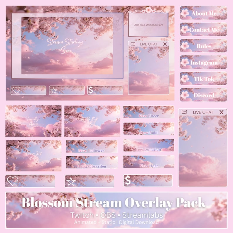 Blossom Drift — Animated Stream Overlay Pack | Twitch & OBS Overlays ...