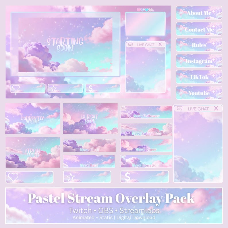 Pastel Cloud — Animated Stream Overlay Pack | Twitch & OBS Overlays ...