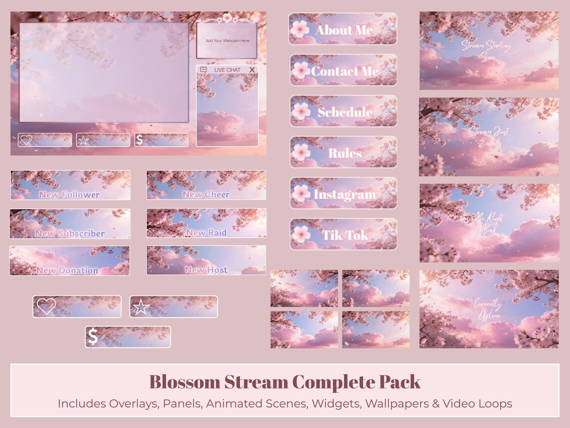 Blossom Drift — Animated Stream Overlay Pack | Twitch & OBS Overlays ...