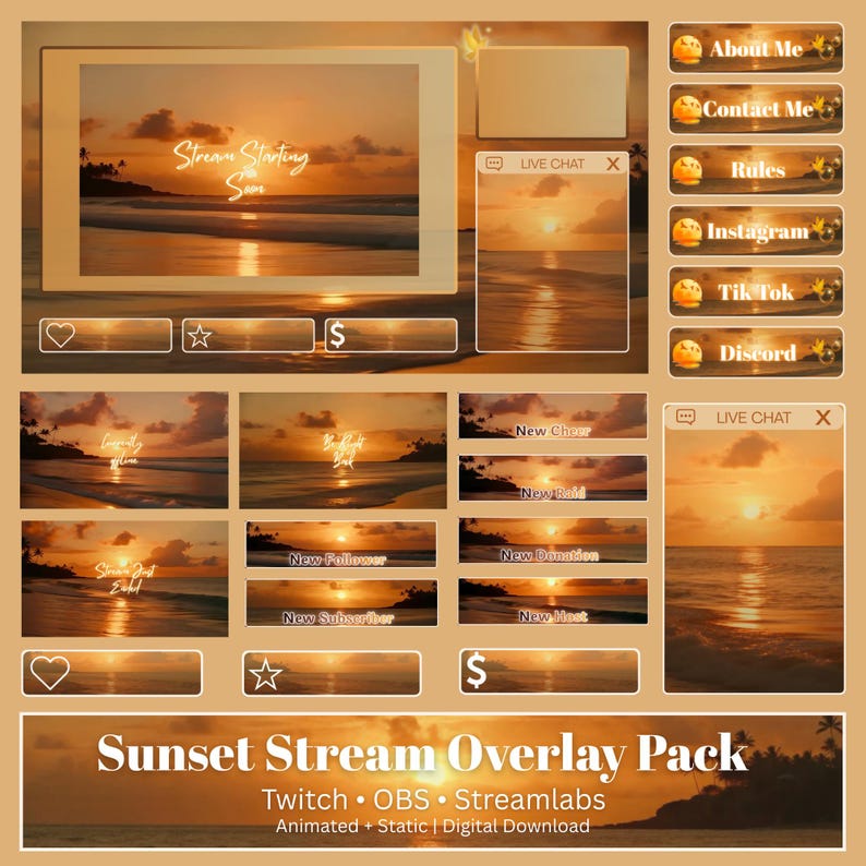 Sunset Horizon — Animated Stream Overlay Pack | Twitch & OBS Overlays ...