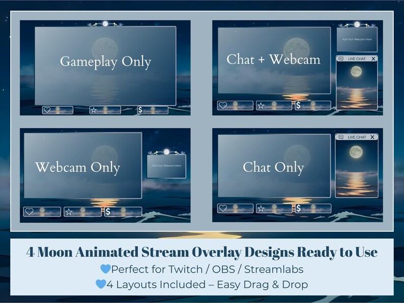 Moonlit Tides — Animated Stream Overlay Pack | Twitch & OBS Overlays ...