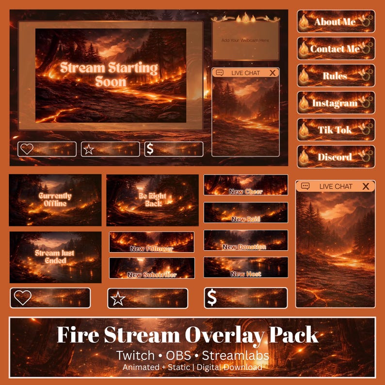 Fire Emberfall — Animated Stream Overlay Pack | Twitch & OBS Overlays ...