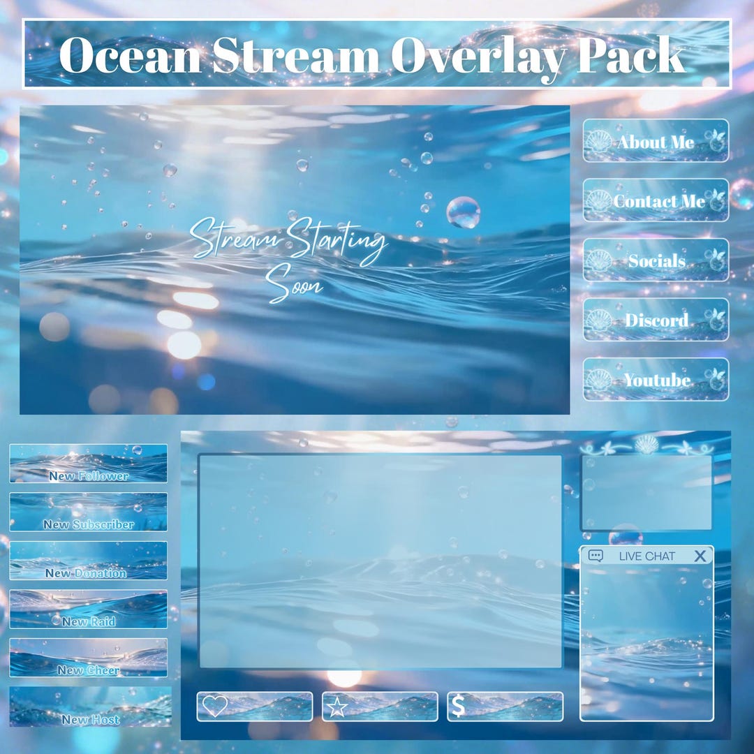 Ocean Whisper — Animated Stream Overlay Pack | Twitch & OBS Overlays ...