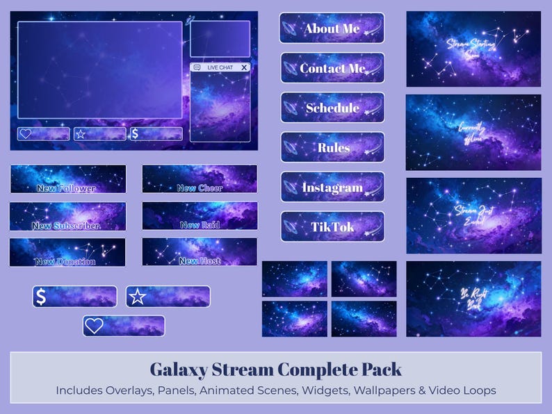 Galaxy Nebula Stream Overlay Pack | Twitch & OBS Animated Overlays ...