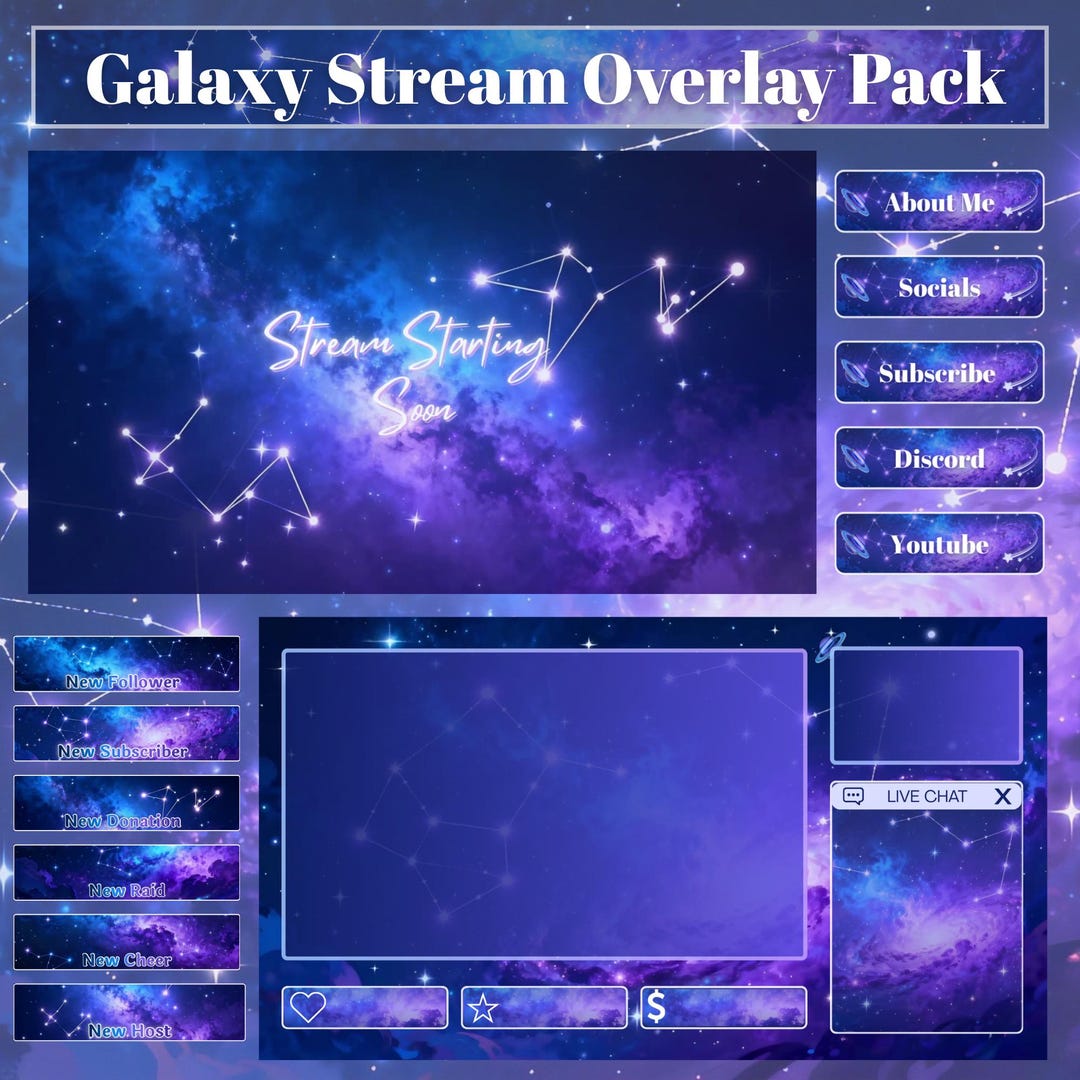 Galaxy Nebula Stream Overlay Pack | Twitch & OBS Animated Overlays ...