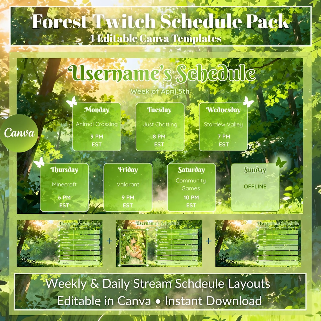 Enchanted Forest – Twitch Schedule Pack | Editable Canva Stream ...
