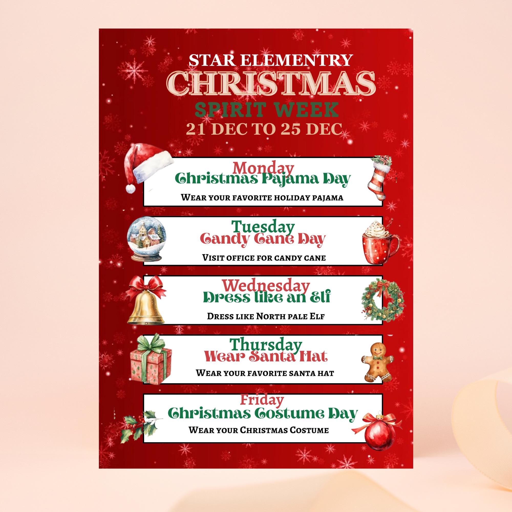 Holiday School Spirit Week Flyer Editable, Winter Spirit Week, December ...