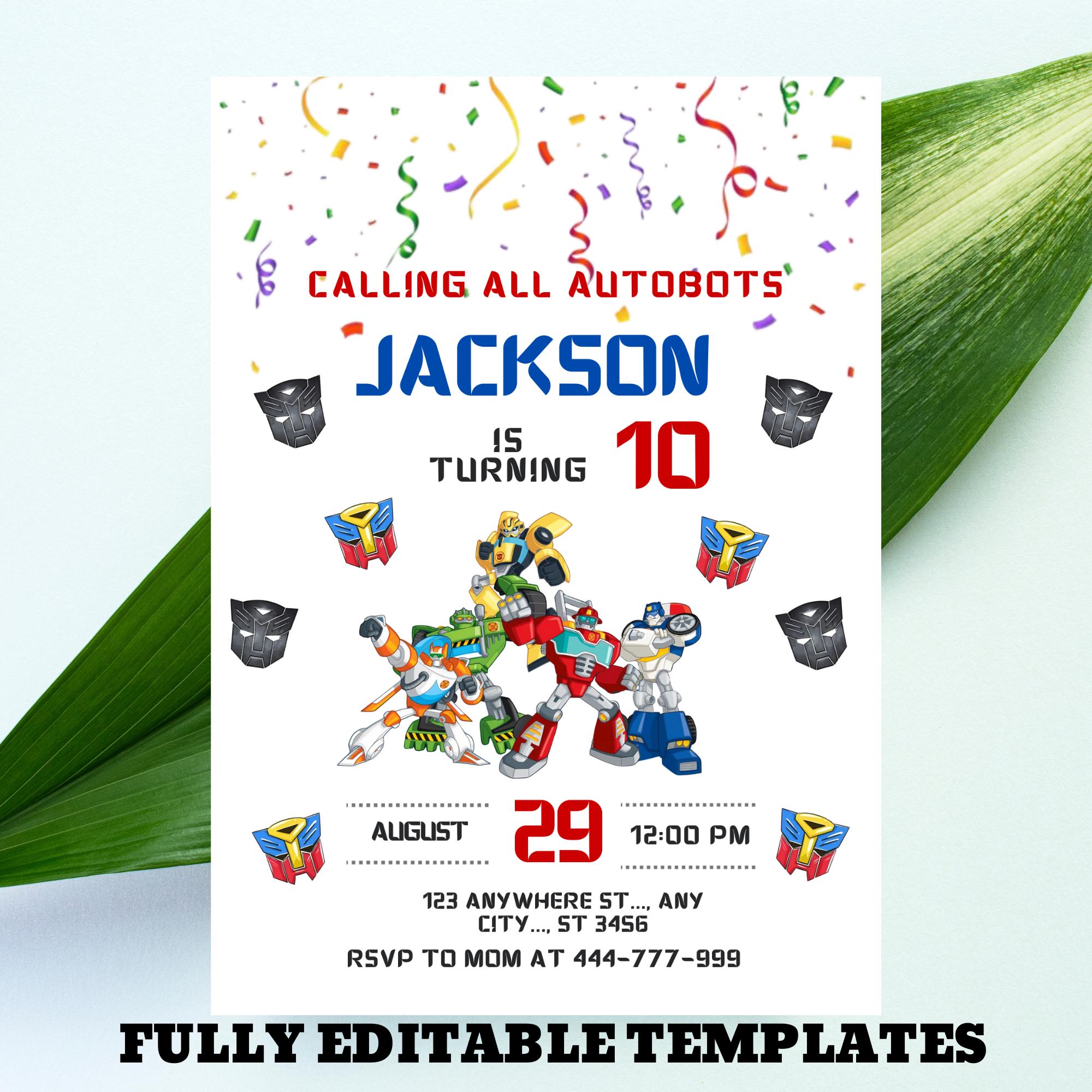 Rescue Bots Transformers Birthday Invitation Template, Birthday Party ...
