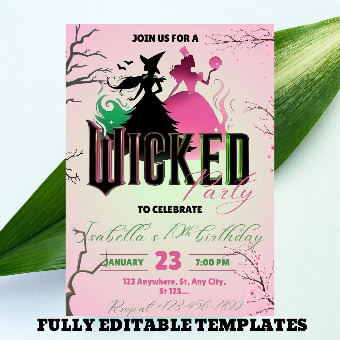 Editable Wicked Birthday Party Invitation: Canva Template (digital ...