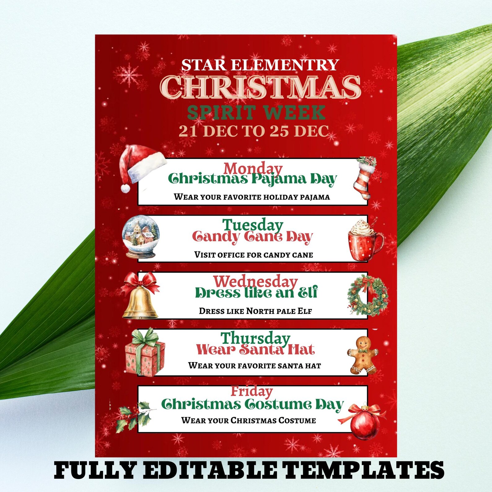 Holiday School Spirit Week Flyer Editable, Winter Spirit Week, December ...