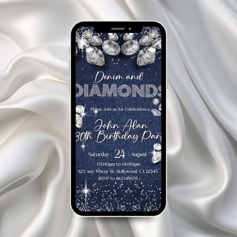 Denim and Diamonds Birthday Invitation, Editable Denim Birthday Dinner ...