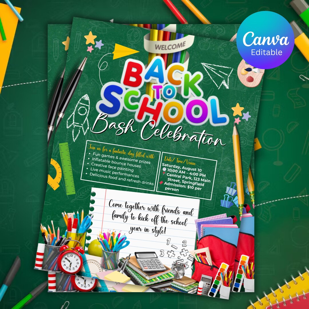 Back to School Bash Flyer, DIY Flyer Template Design, Community Event ...