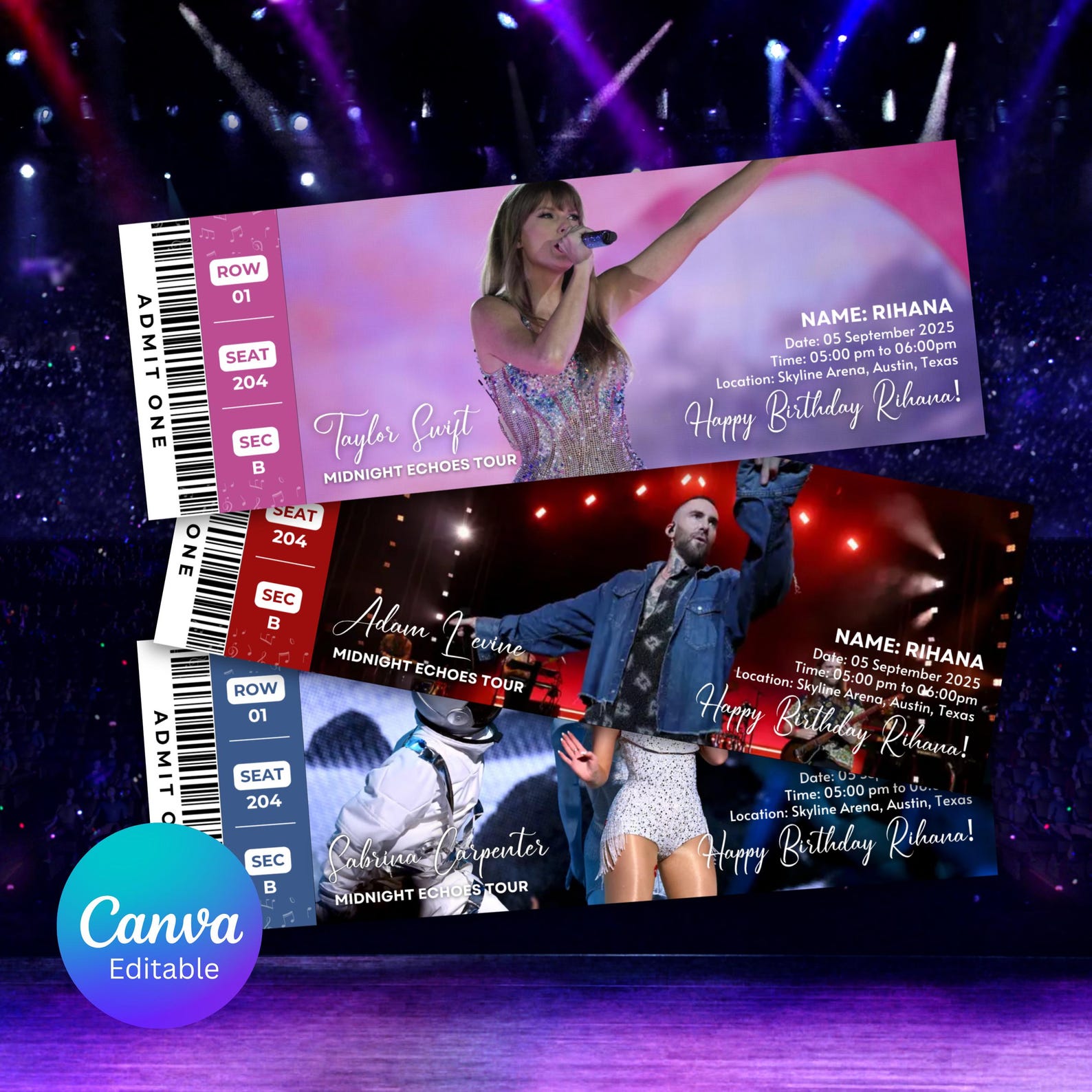 Editable Concert Ticket Canva, DIY Tickets Template, Printable Custom ...