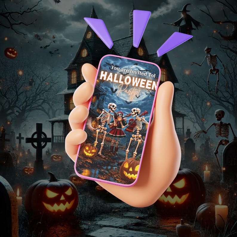 Digital Halloween Invitation Template, Gothic Halloween Evite, Animated ...