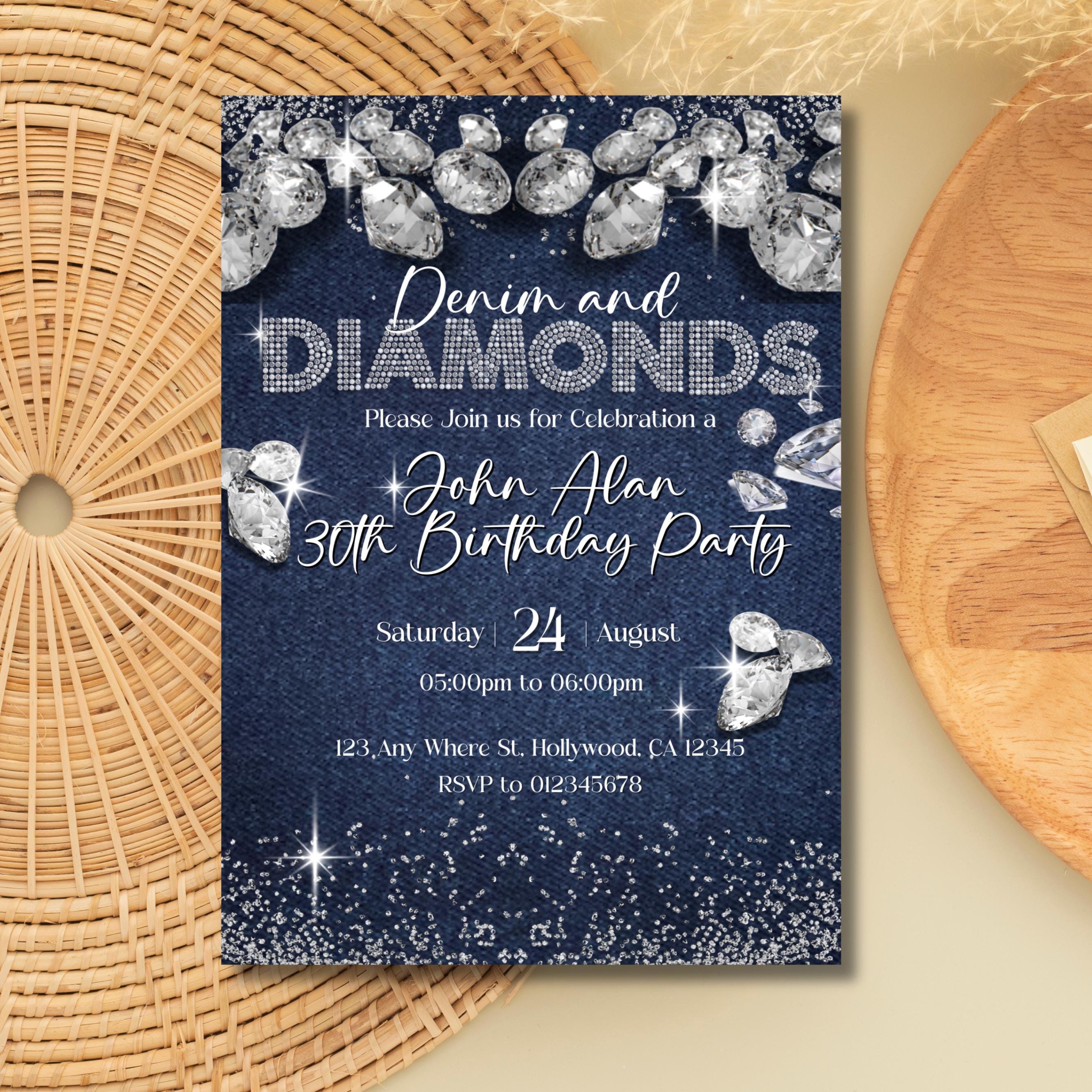 Denim and Diamonds Birthday Invitation, Editable Denim Birthday Dinner ...