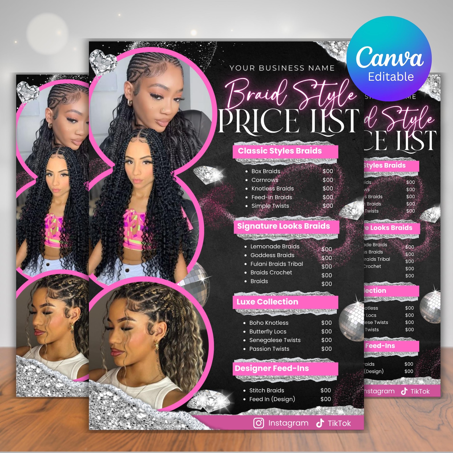 Braids Pricelist, Hair Styles Braiding Price Guide, DIY Flyer Template ...