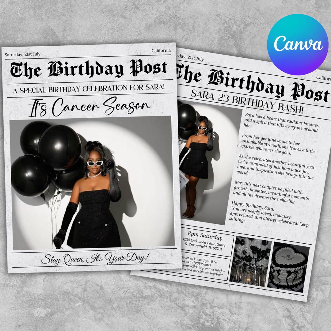 Birthday Newspaper Canva Template, Birthday Newspaper Template ...